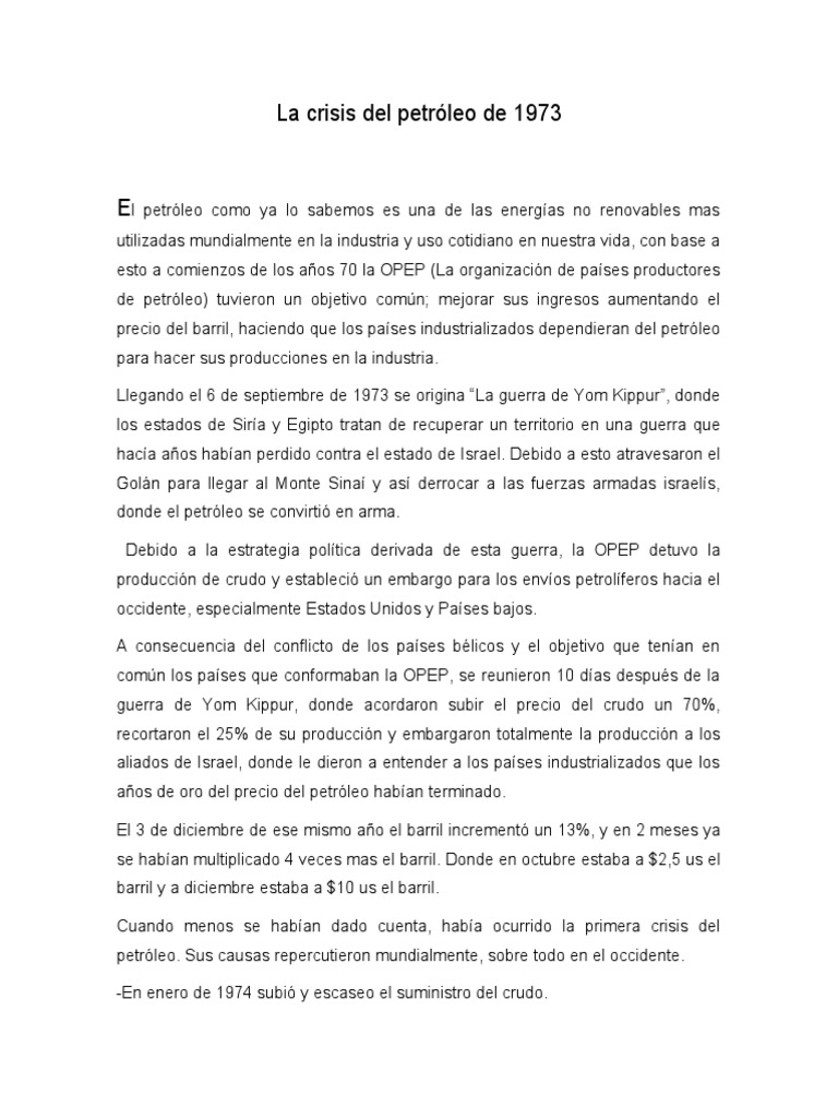 La Crisis Del Petróleo de 1973 | PDF | Crisis petrolera de 1973 | Petróleo