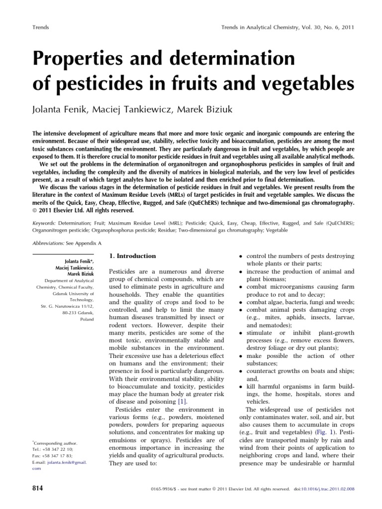 Determination of Pesticide Residues in Fruits and Vegetables: Analytical Techniques, Regulations ...
