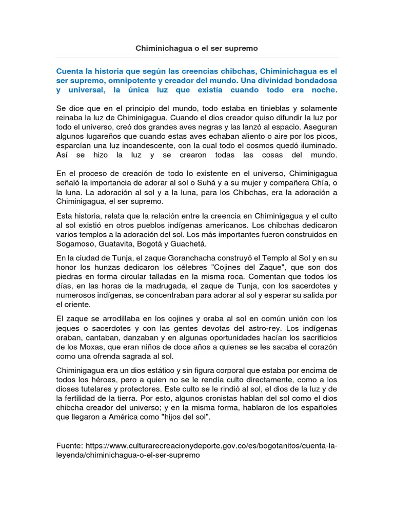Chiminichagua o El Ser Supremo | PDF | Dios | Religión y creencia