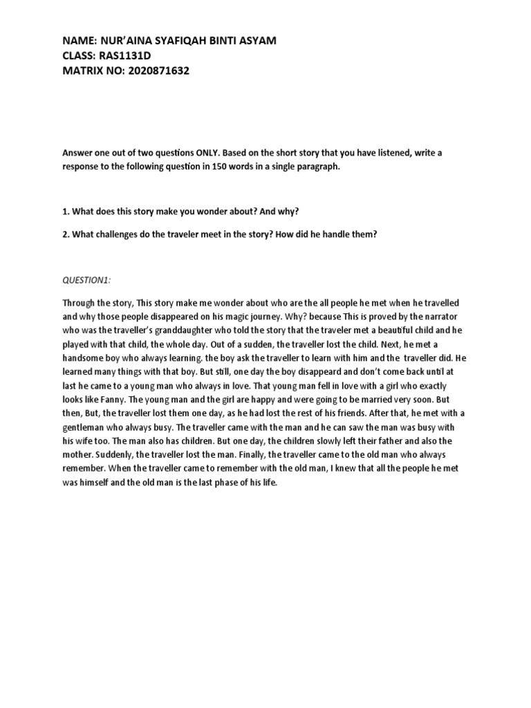 Student's Story Reflection | PDF