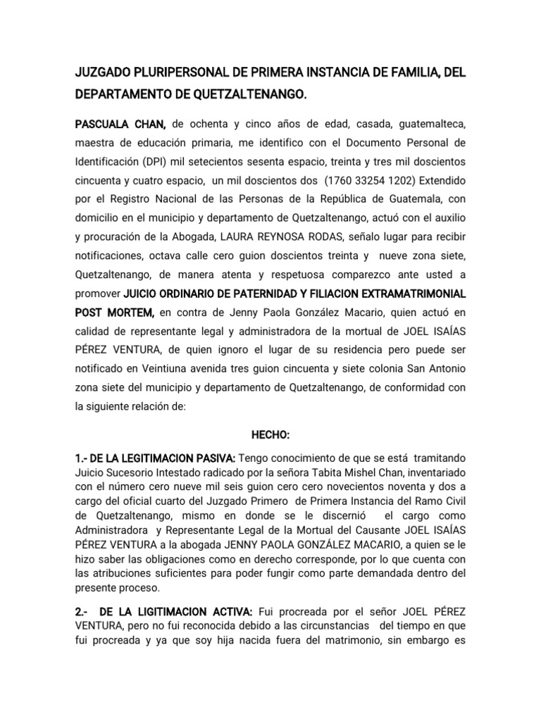 Juicio de filiación post mortem | PDF