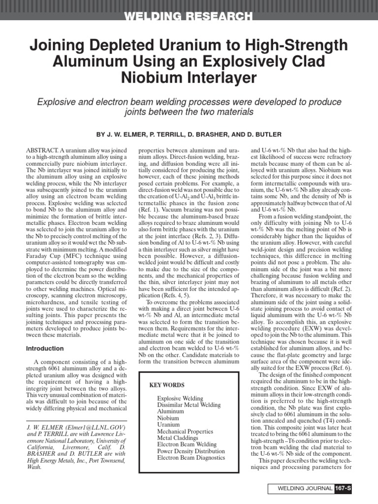 Joining Depleted Uranium To High-Strength Aluminum Using An Explosively ...