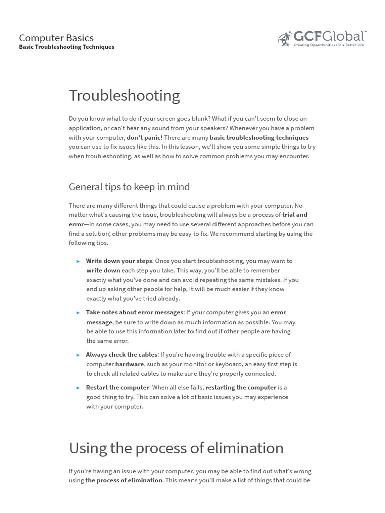 Computer Basics - Basic Troubleshooting Techniques | PDF | Troubleshooting | Computer Keyboard