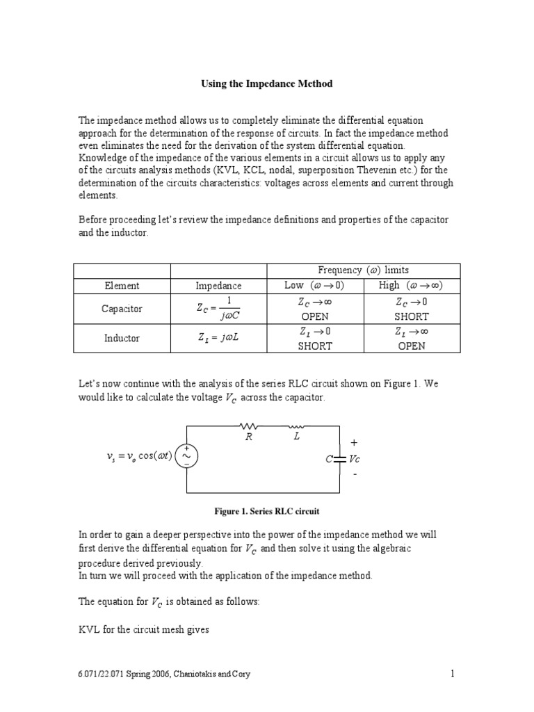 Using The Impedance Method: Z JC Z Z Z Z | PDF | Electrical Impedance ...