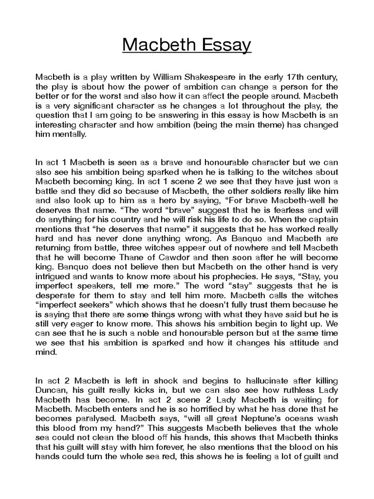 Macbeth Essay On The Theme of Ambition | PDF | Macbeth