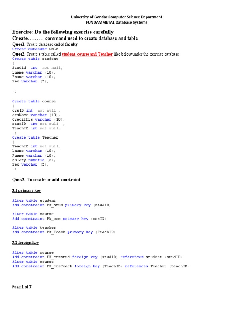 Exercise: Do The Following Exercise Carefully Create Command Used To ...