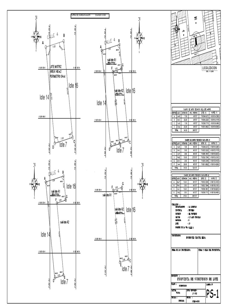 Proposed subdivision plan with scale of 1/100 showing lot layout and ...