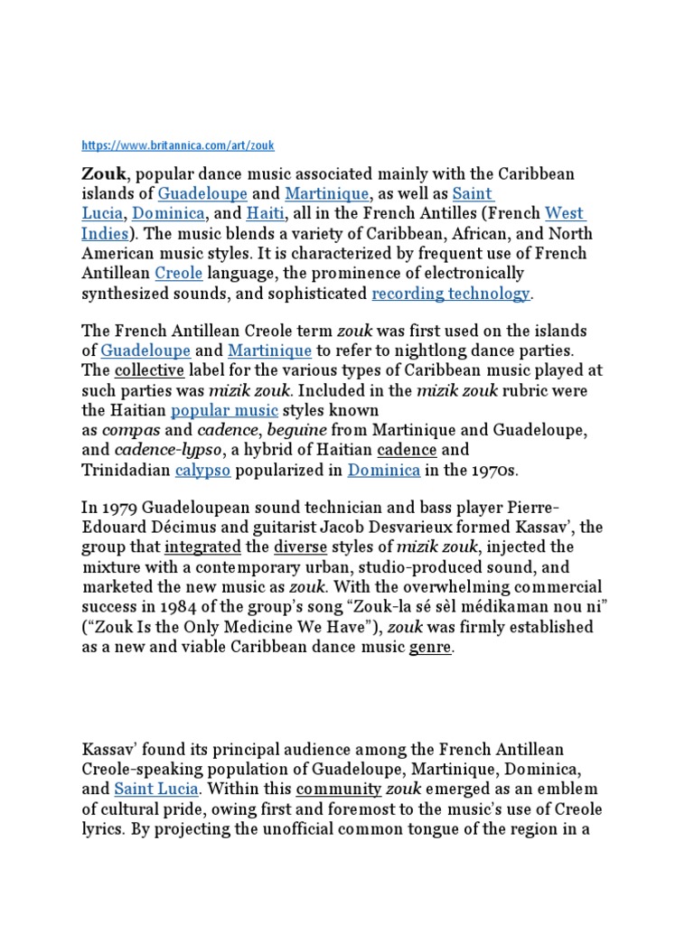 Zouk, Popular Dance Music Associated Mainly With The Caribbean | PDF ...