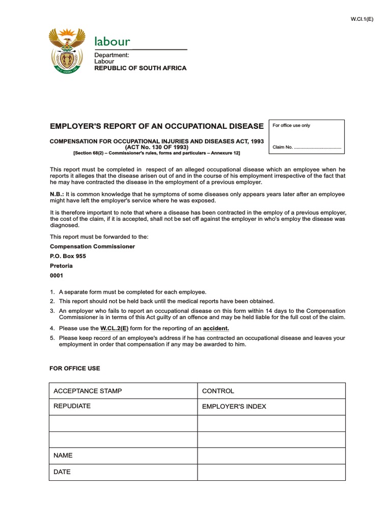WCL Form | PDF | Tuberculosis | Employment