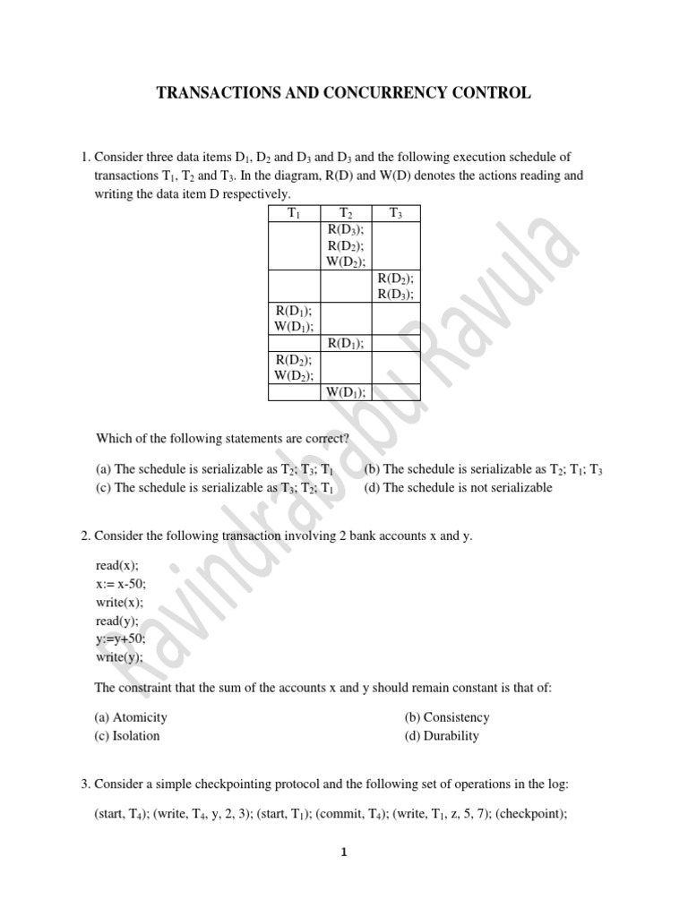 Analyzing Transaction Schedules For Concurrency Control And Recoverability Pdf Information