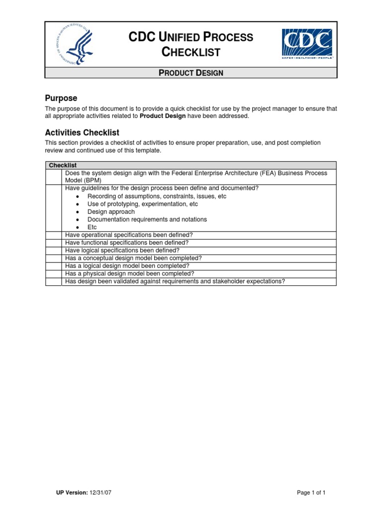 CDC UP Product Design Checklist | PDF
