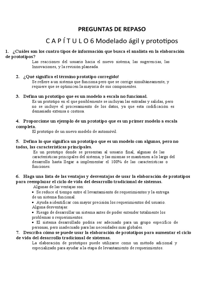 PREGUNTAS DE REPASO CAPITULO 6 Modelado Ágil | PDF | Ingeniería de software | Software