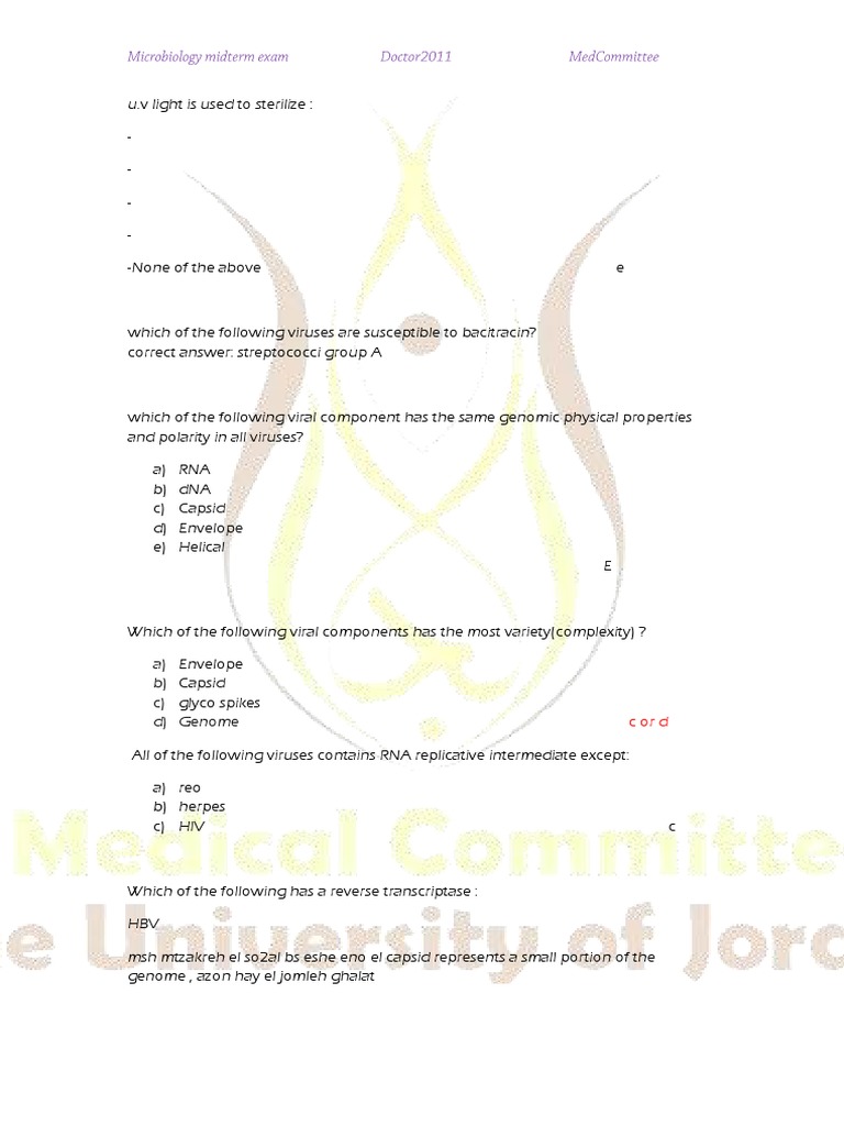 Viral and Bacterial Multiple Choice Questions Covering a Wide Range of ...