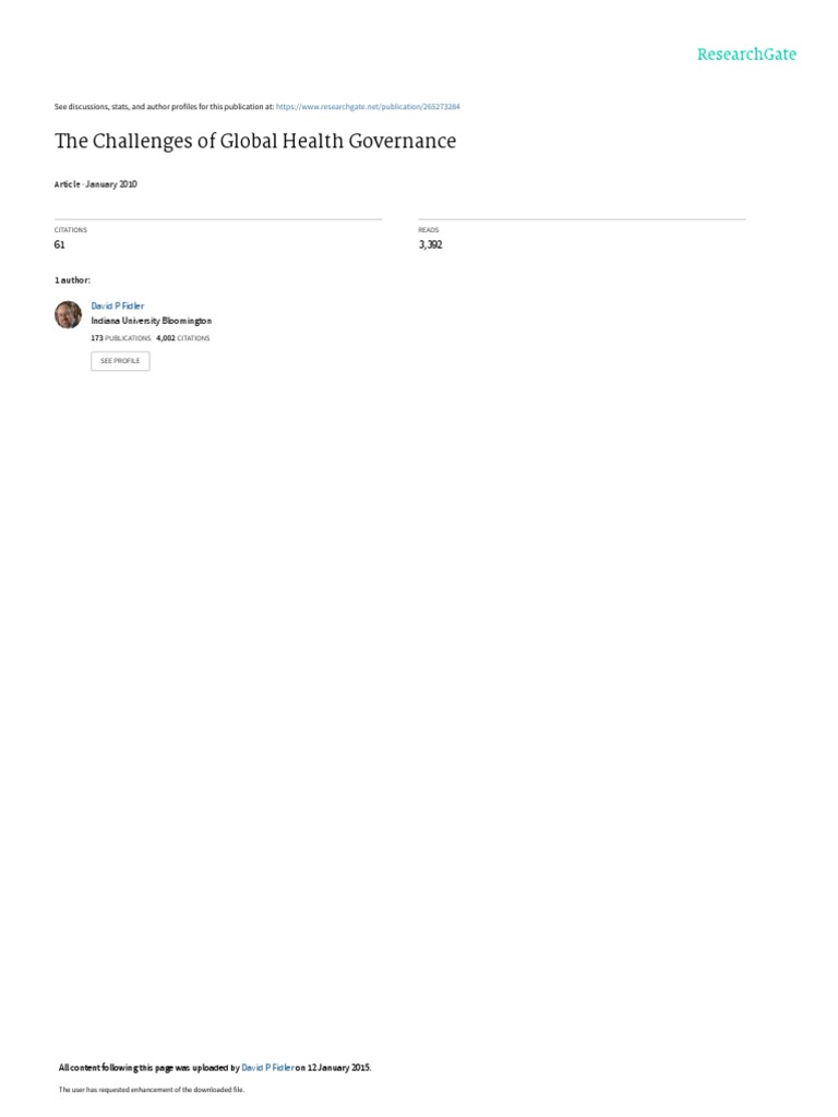 The Challenges of Global Health Governance PDF | PDF | World Health ...