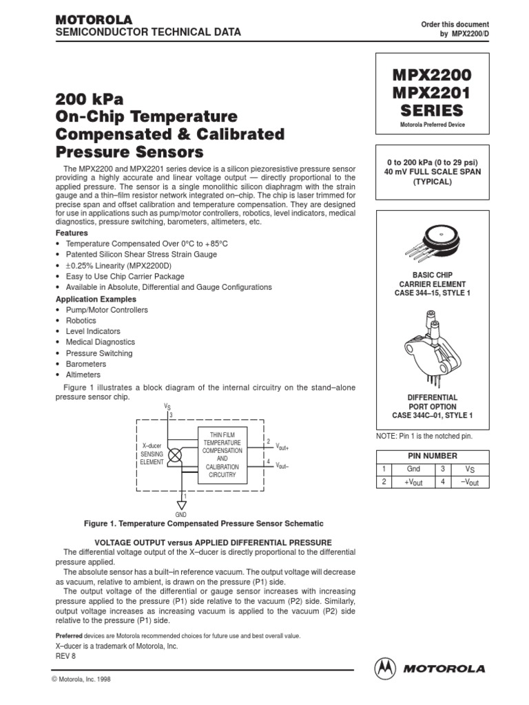 200 Kpa On-Chip Temperature Compensated & Calibrated Pressure Sensors ...