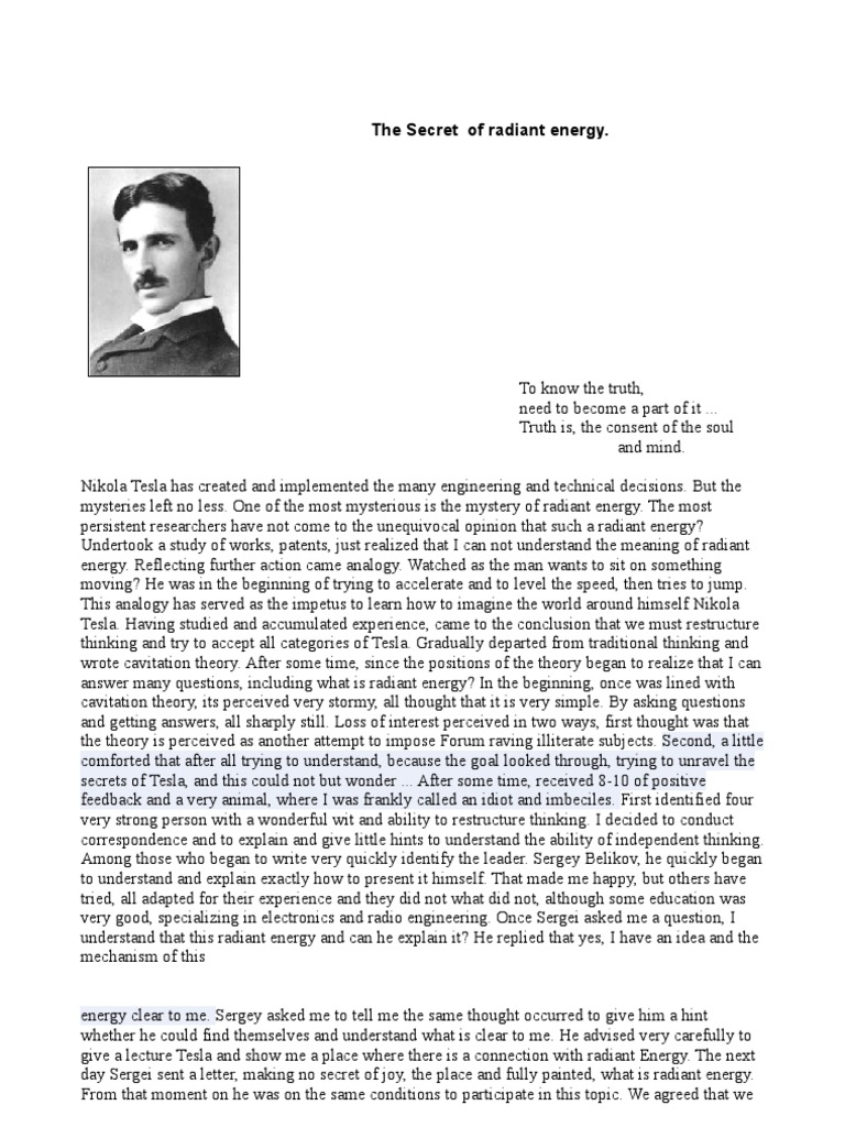 Unraveling Tesla's Radiant Energy Secrets | PDF | High Voltage ...