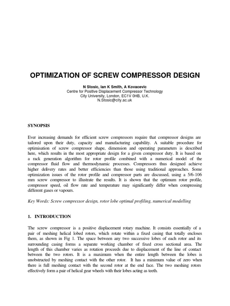 Screw Compressor | PDF | Equations | Mathematical Optimization