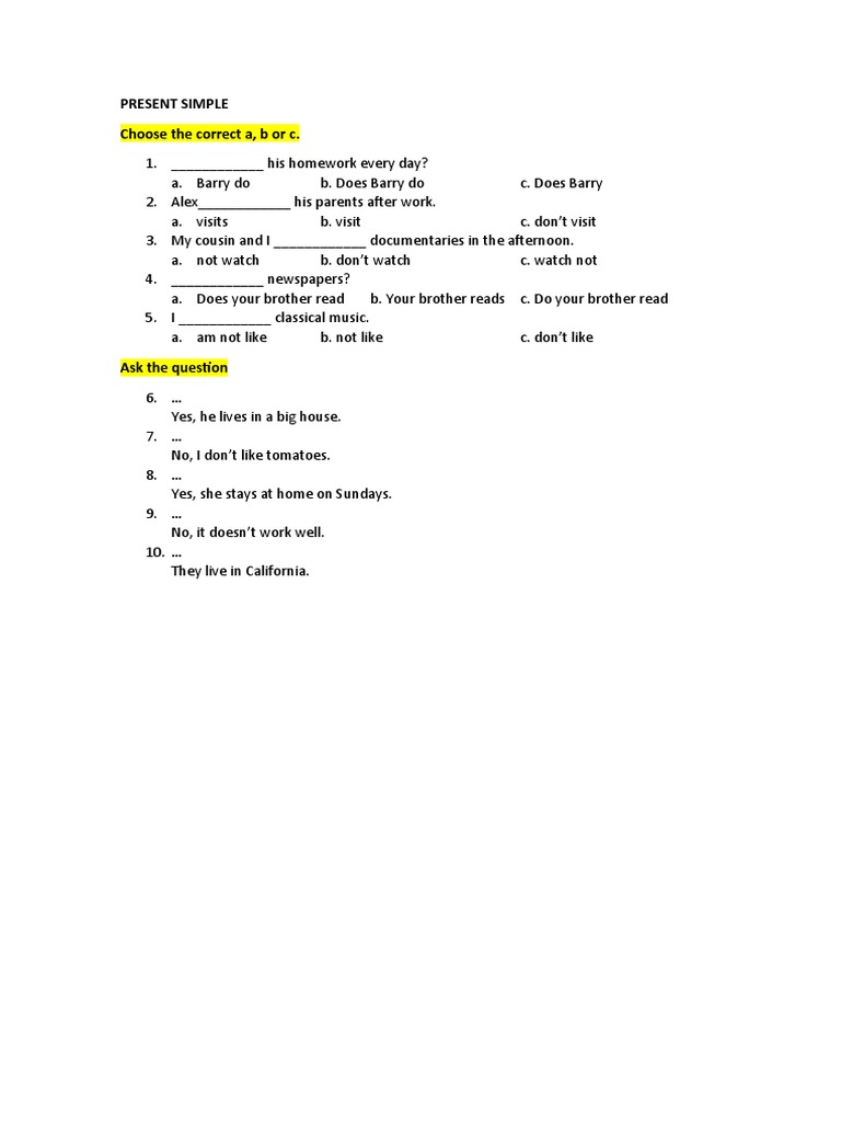 English Grammar Quiz for Beginners | PDF