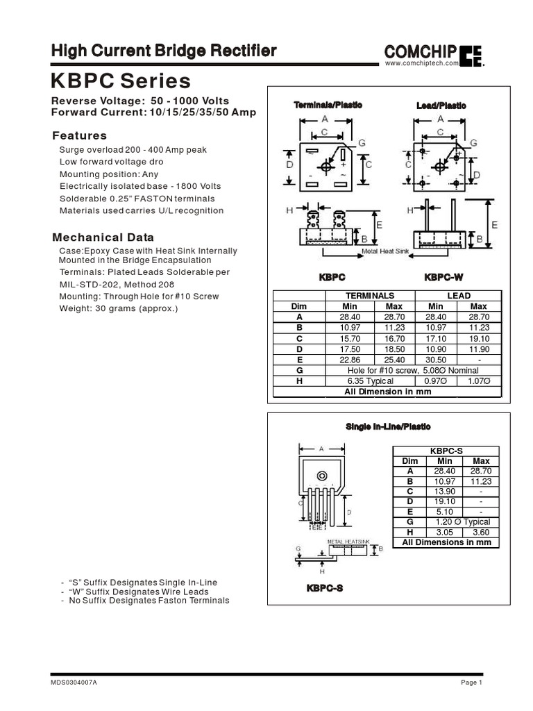 KBPC10005 1010 PDF | PDF | Rectifier | Force