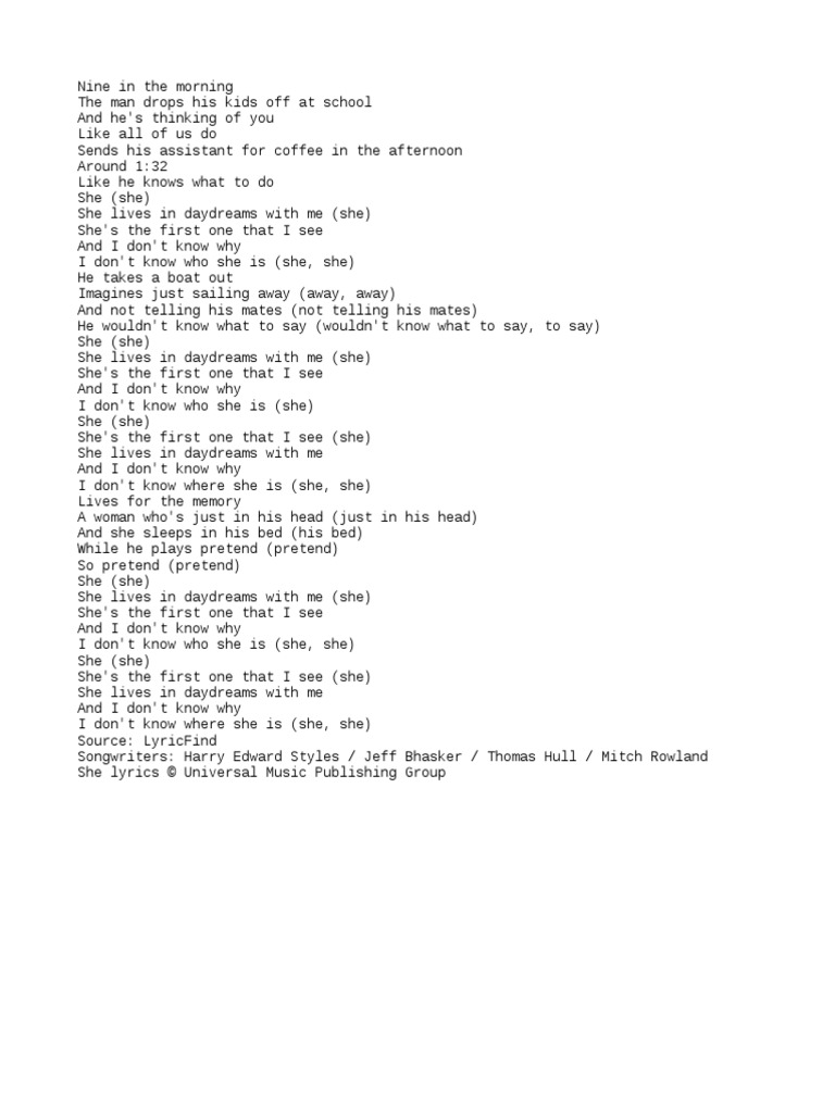 Harry Styles She Lyrics | PDF