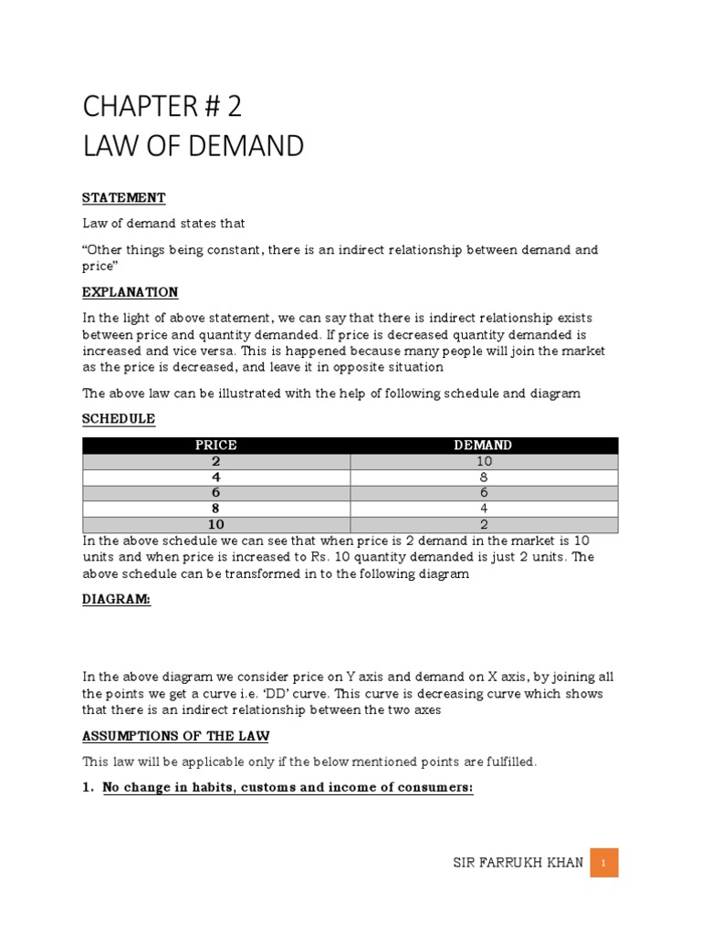 Chapter # 2 Law of Demand: Statement | PDF | Demand | Price Elasticity ...