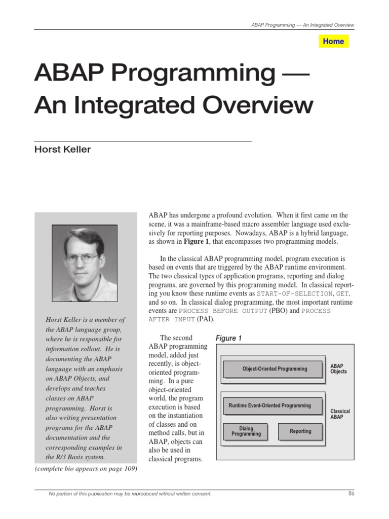 ABAP Programming - An Integrated Overview: Horst Keller | PDF | Subroutine | Class (Computer ...