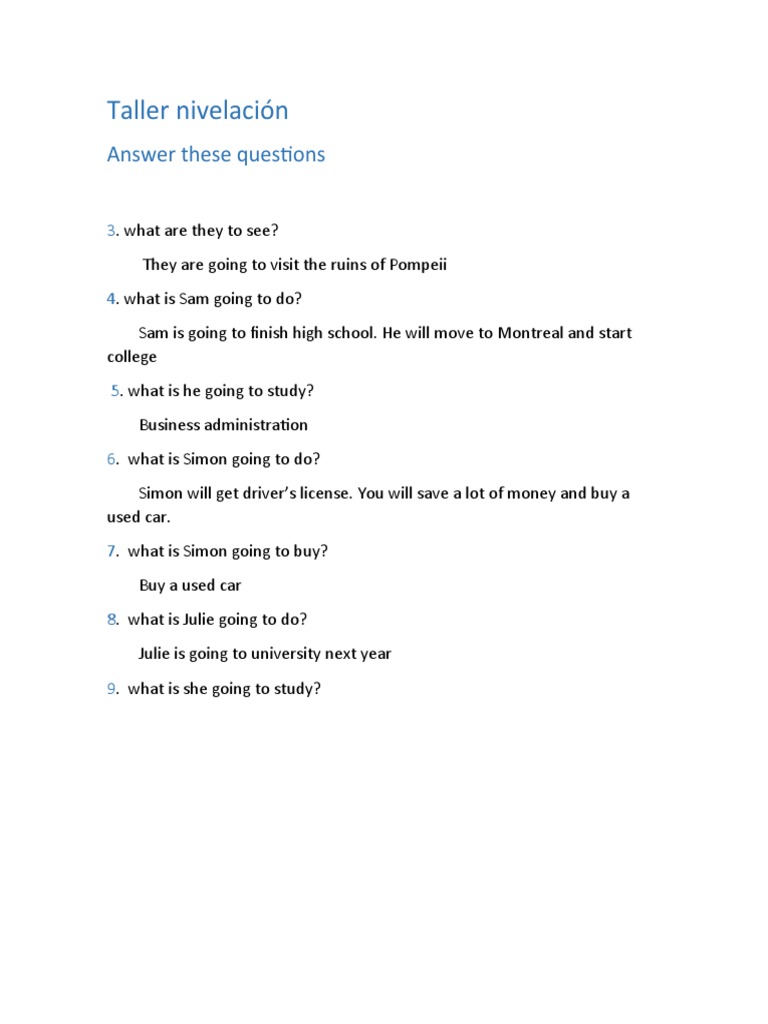 Taller Nivelación: Answer These Questions | PDF