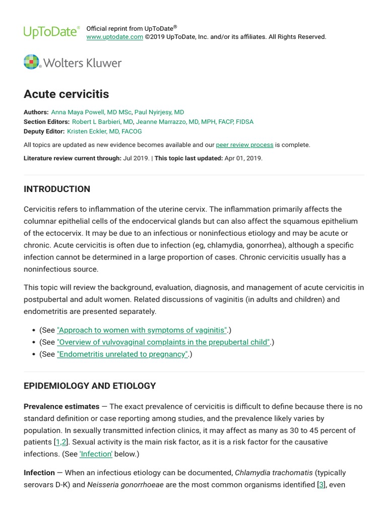 Acute Cervicitis - UpToDate | PDF | Sexually Transmitted Infection ...