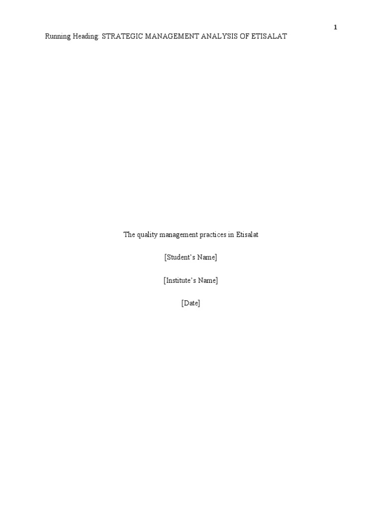 Running Heading: Strategic Management Analysis of Etisalat | Download ...
