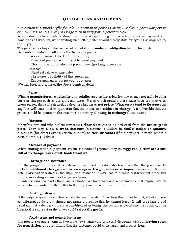 Quotations and Offers | PDF | Discounts And Allowances | Prices