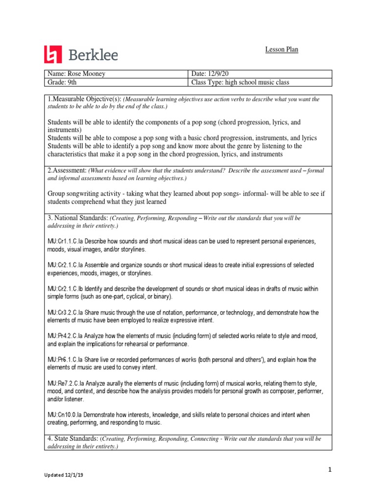Pop Songwriting Lesson Plan | PDF | Song Structure | Behavior Modification
