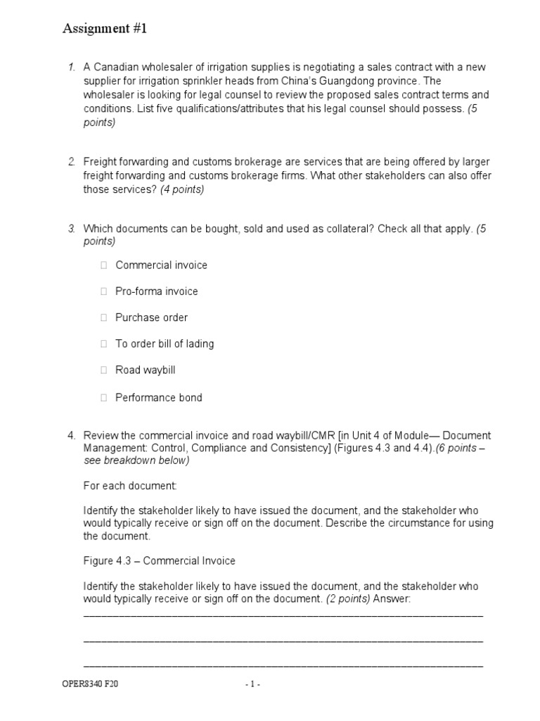 OPER8340 - Assignment #1 - F20 | PDF | Trade | Service Industries