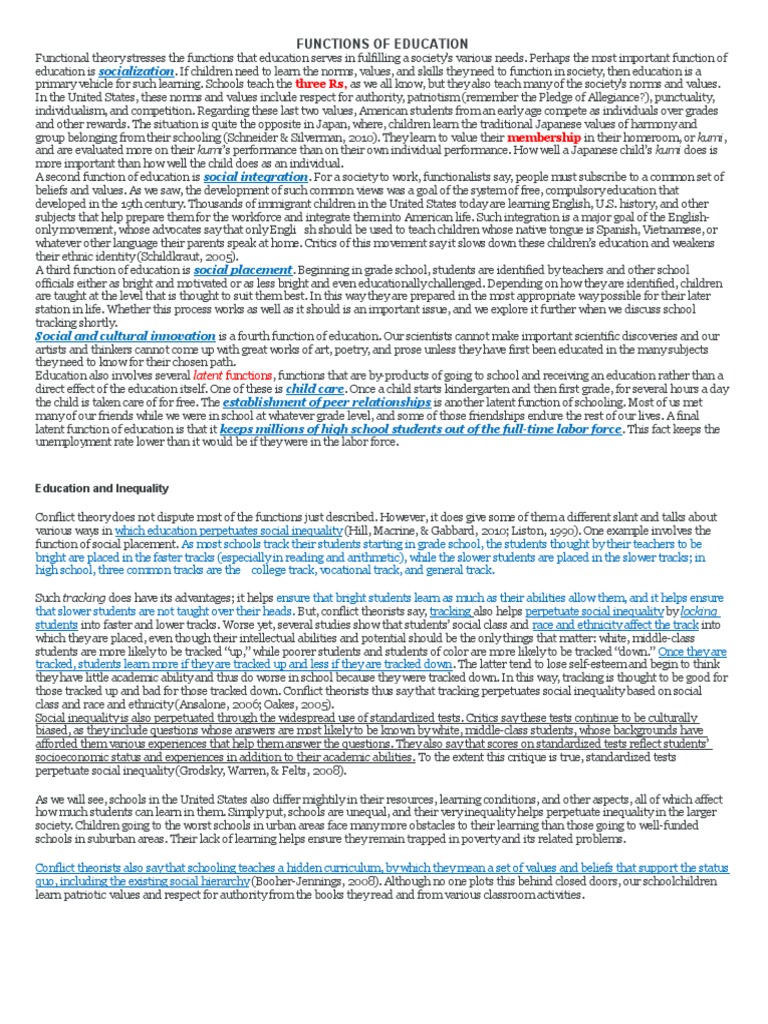 Functions of Education | PDF | Learning | Teachers