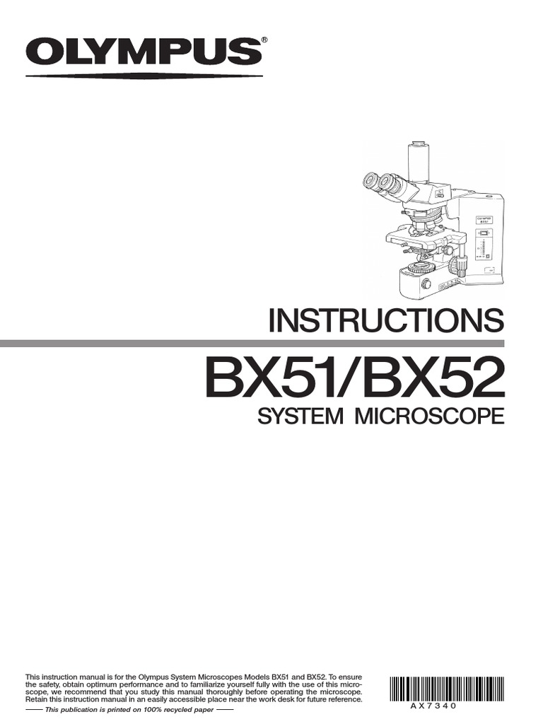 Olympus bx-51 bx52 Microscope Manual | PDF | Electromagnetic ...