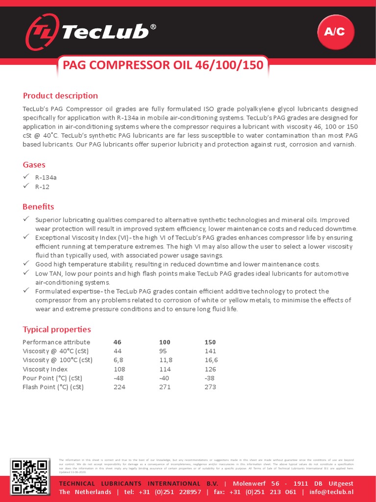 TecLub PAG Compressor Oils for A/C Systems | PDF | Lubricant | Air ...