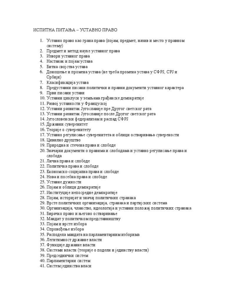 Ustavno Pravo Ispitna Pitanja PDF | PDF