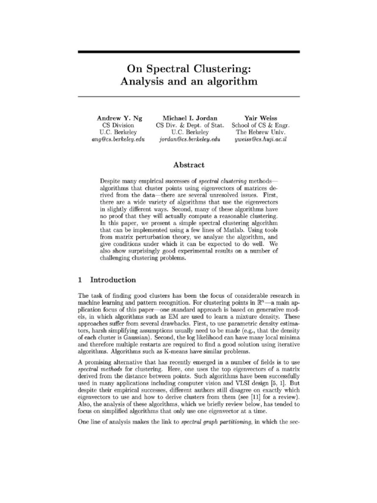 2092 On Spectral Clustering Analysis and An Algorithm | PDF | Eigenvalues And Eigenvectors ...