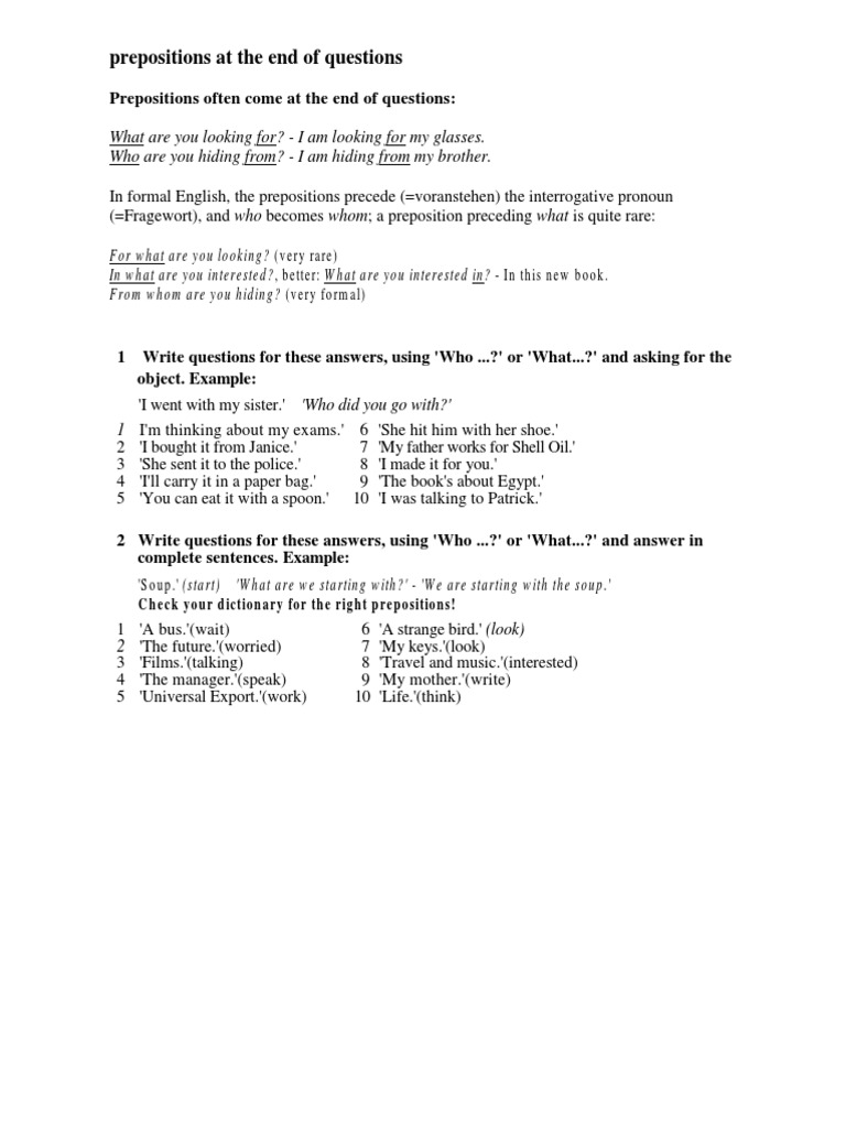 Prepositions at The End of Questions | PDF