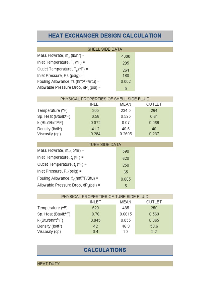 Heat Exchanger Design Calculation | PDF | Pressure | Viscosity
