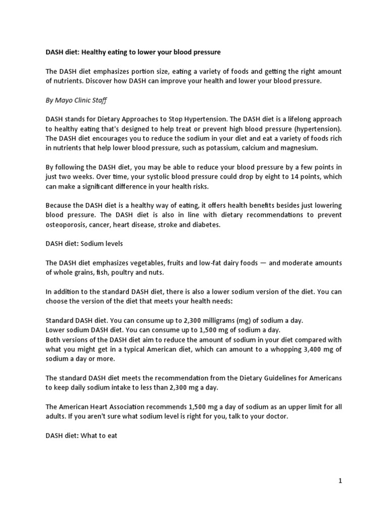 By Mayo Clinic Staff: DASH Diet: Healthy Eating To Lower Your Blood ...