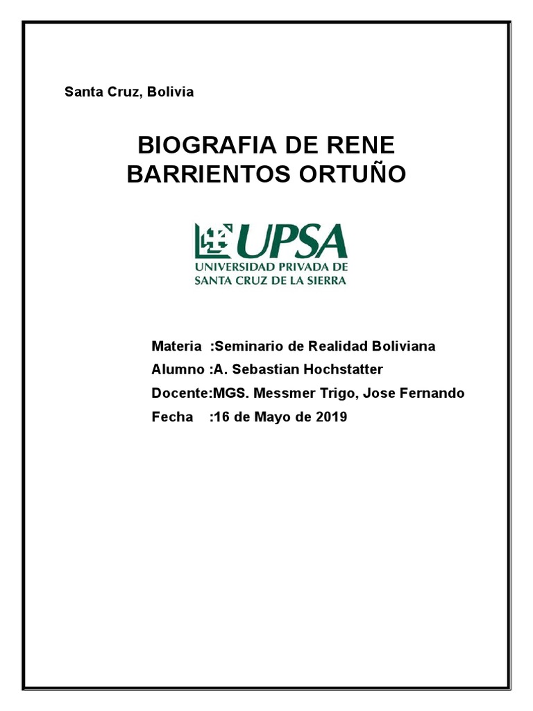 Biografia de Rene Barrientos Ortuño | PDF | Gobierno | Jefes de estado