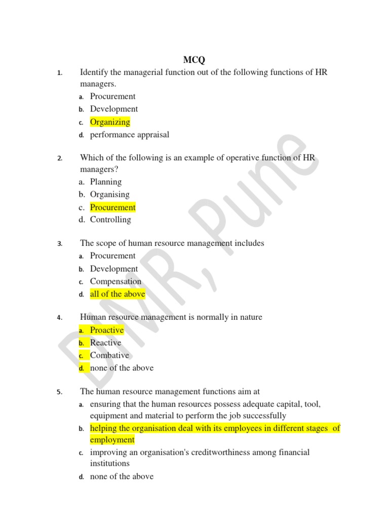 HR Management MCQs and Key Concepts | PDF | Strategic Management ...