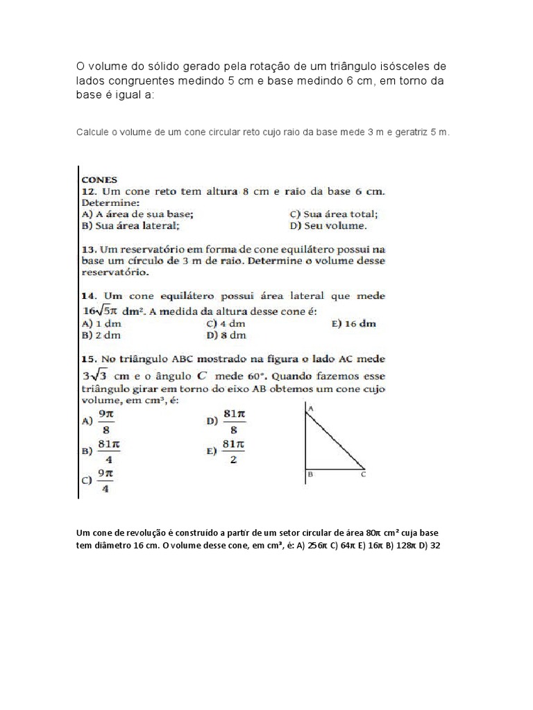 Questoes Cone, Tronco e Esfera | PDF