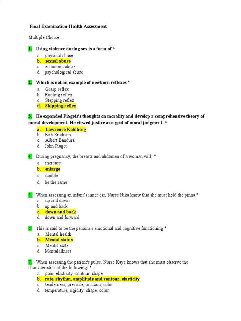 Final Examination-Health Assessment PDF | PDF | Blood Pressure | Pregnancy