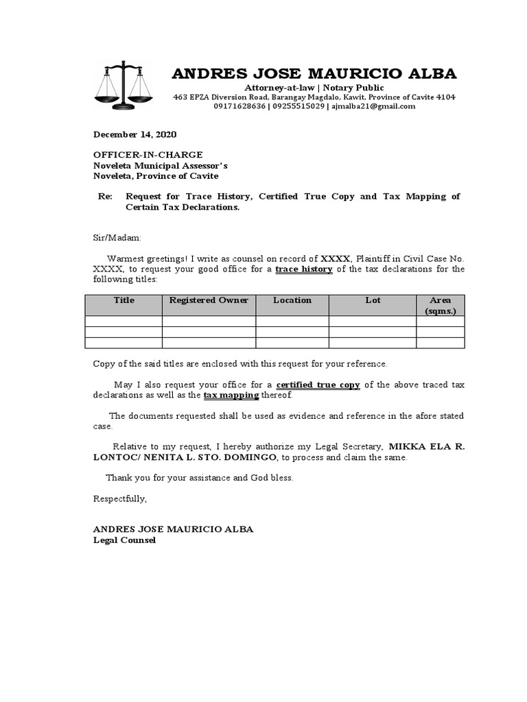 Request Letter - Noveleta Assessor's Office Re 2 | PDF