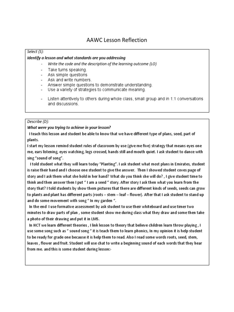 Lesson Reflection - Nouf Rashed | PDF | Psychological Concepts | Learning