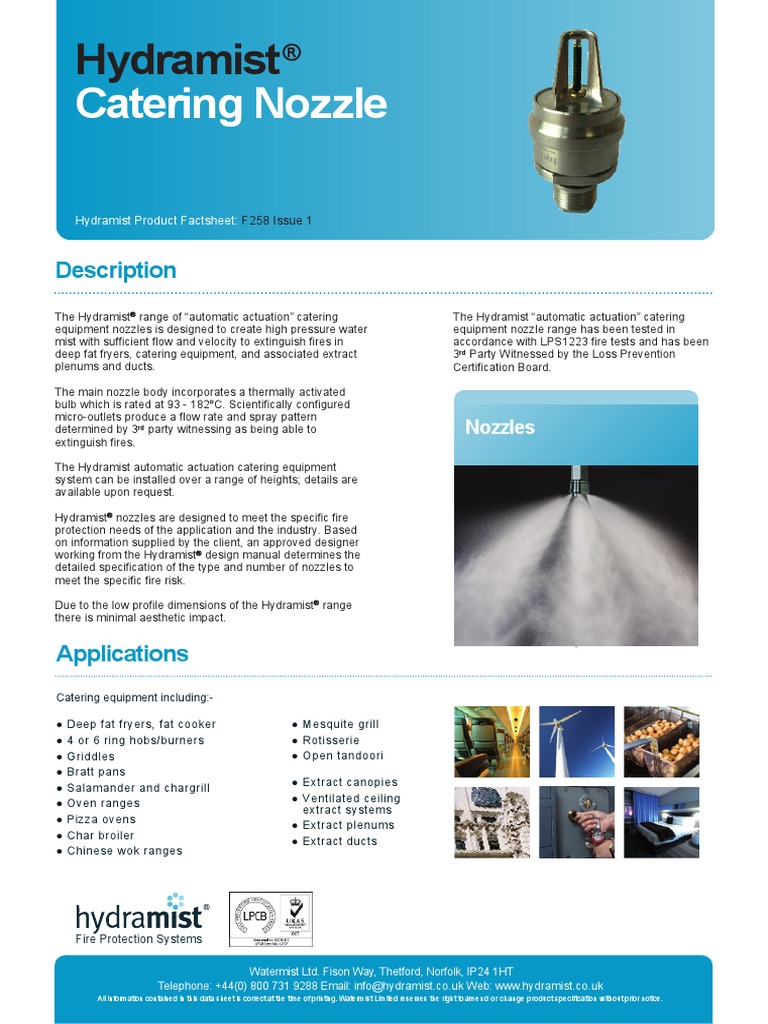f258 - Fixed Piston Catering Nozzle Data Sheet Iss 1 | PDF | Duct (Flow ...