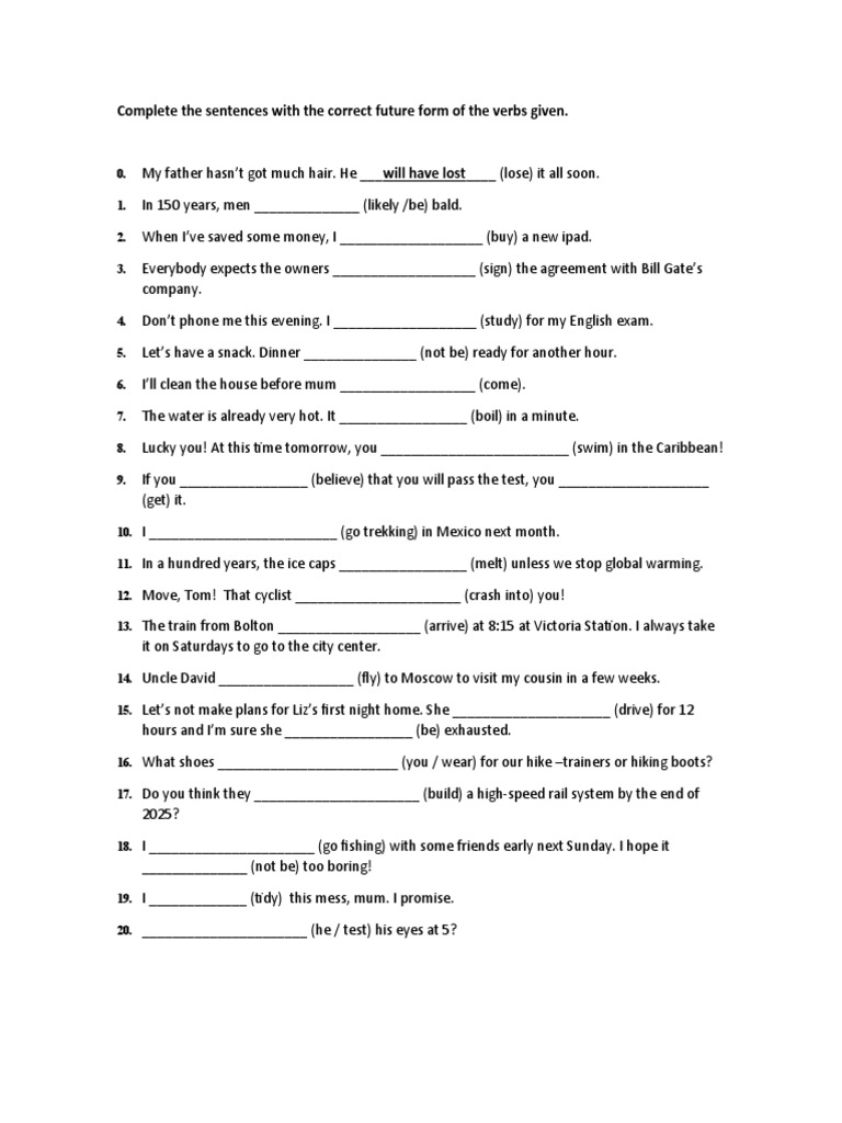 Future Tense Verb Completion Exercise | PDF | Language Arts & Discipline