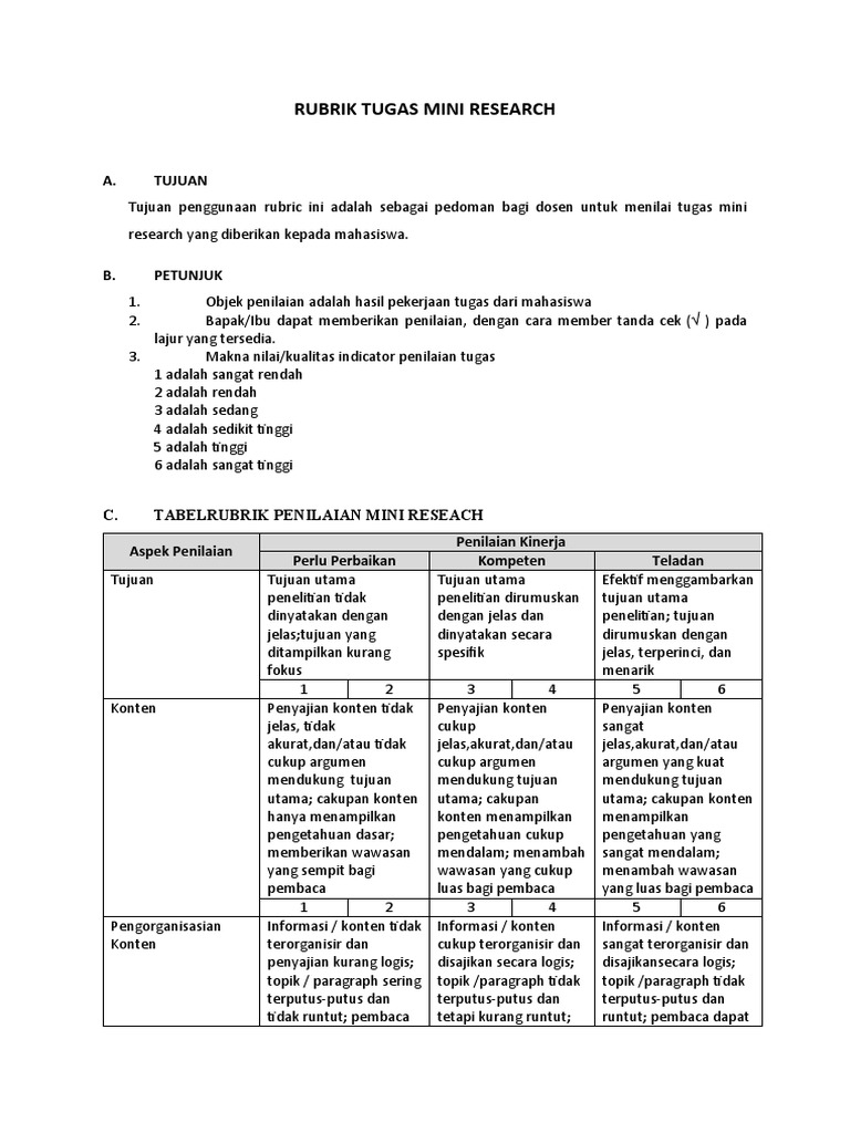 Rubrik Penilaian Mini Riset | PDF
