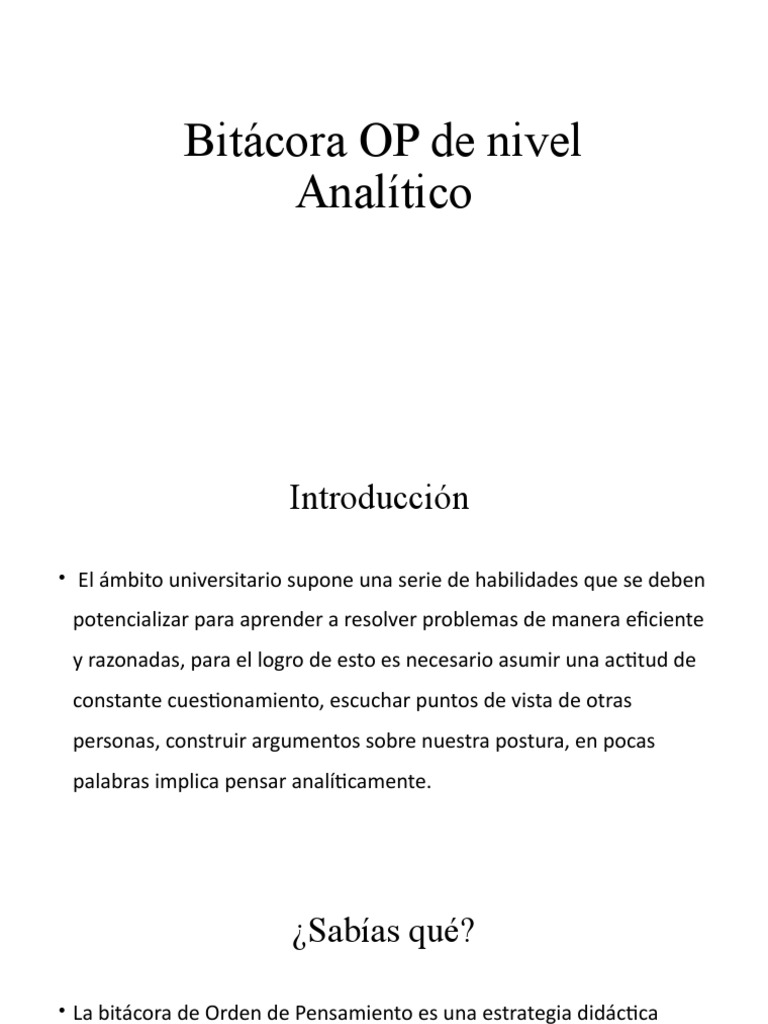 3.2.1 Presentacion de Bitácora OP de Nivel Analítico | PDF | Método ...